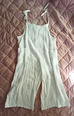 Leinen Latzhose P655C Gr. L Farbe Weiss Weites Bein Marlene Woman ...