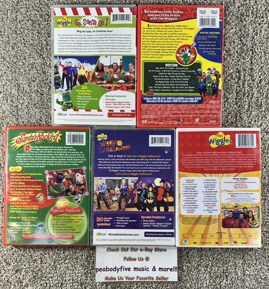 THE WIGGLES (5 DVD Lot) Rock n Roll, Halloween, Strong, Santa's, Go ...