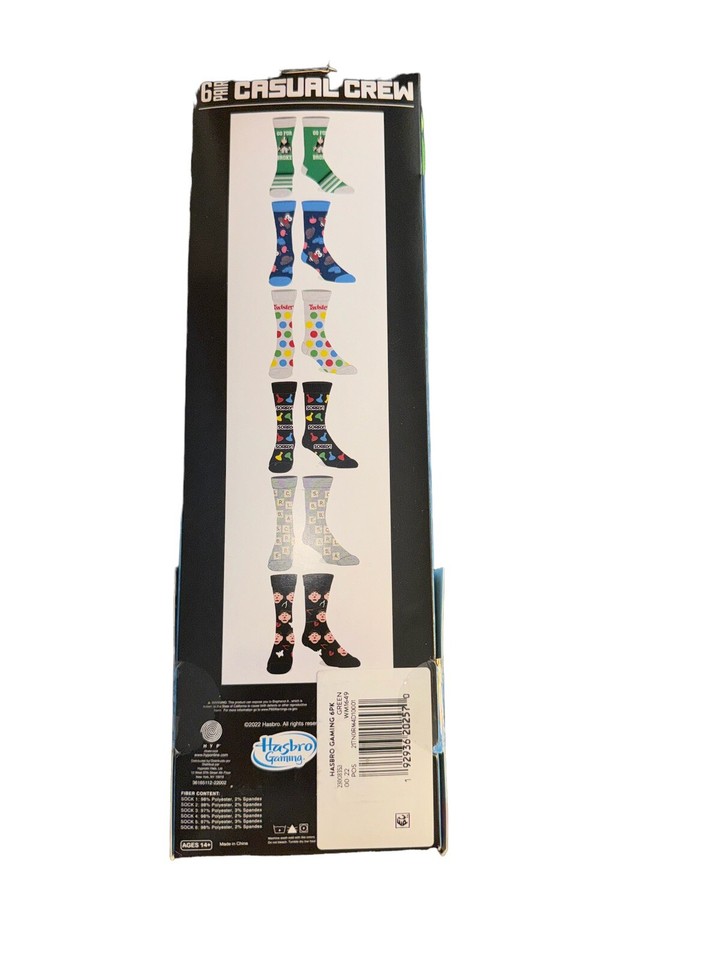 Hasbro Gaming Crew Socks Size 8-12 Monopoly Twister Sorry Scrabble 6 ...