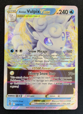Alolan Vulpix VSTAR 034/195 Silver Tempest Ultra Rare Holo Pokemon TCG ...