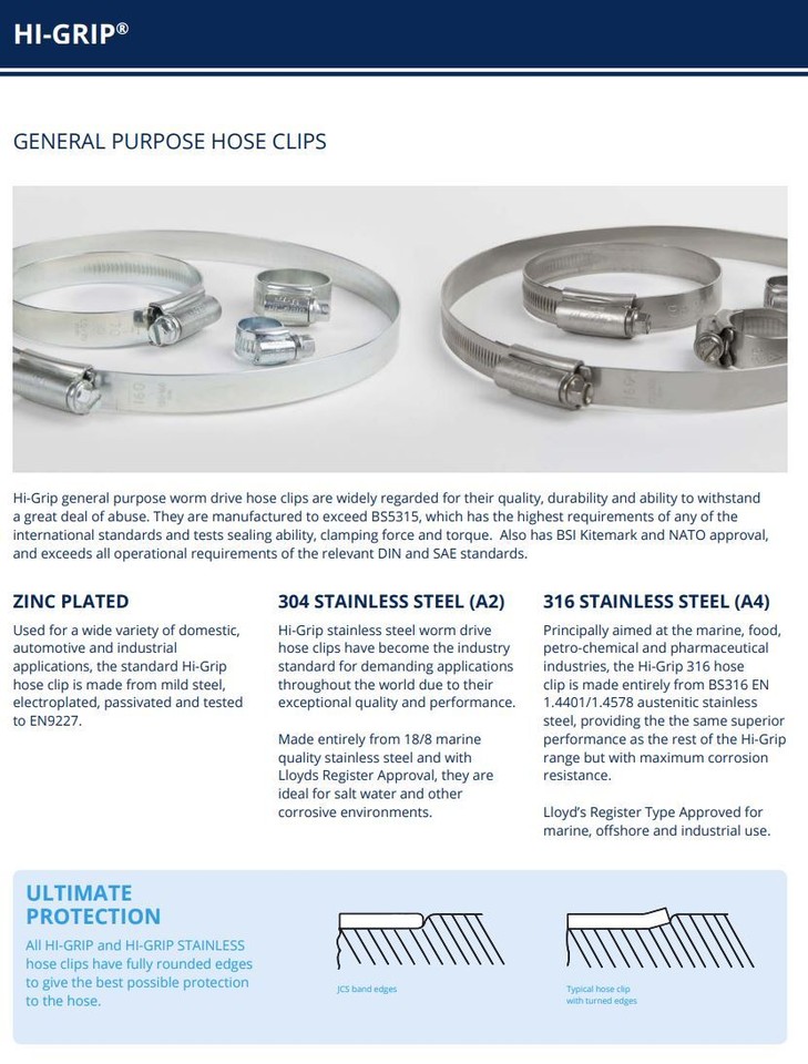 JCS Jubilee Style Hi-Grip Worm Drive Hose Clamps Clips 316SS Marine ...