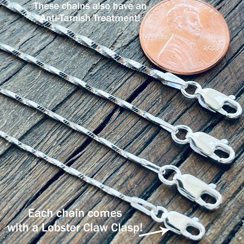 Real Solid 925 Sterling Silver Twisted Square Diamond Cut Snake Chain ...