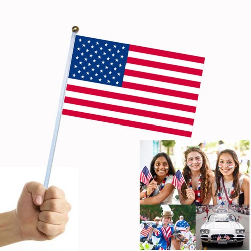 100pcs American Flags Mini US Handheld Stick Flags on Metal Stick with ...