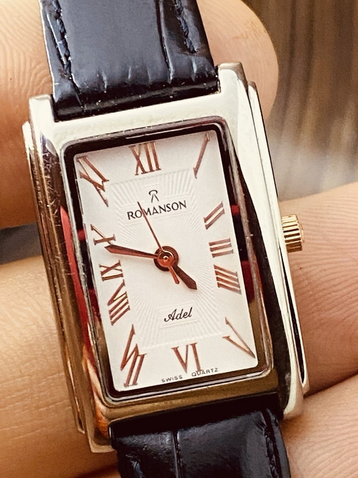 Vintage Swiss ROMANSON ADEL Women Quartz Watch White Dail Tank #7987 | eBay