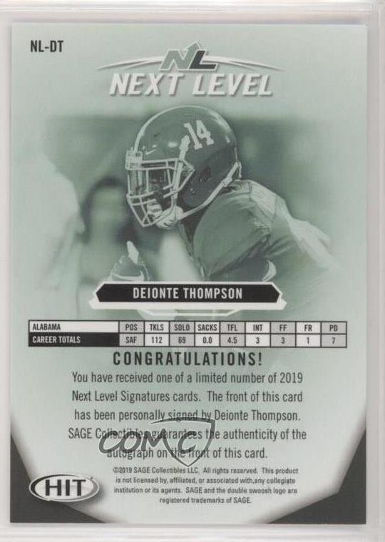 2019 Sage Hit Premier Draft Silver /25 Deionte Thompson #NL-DT Rookie ...