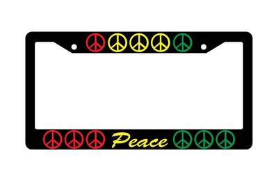 Black License Plate Frame PEACE w/SYMBOLS (RASTA) Auto Accessory | eBay