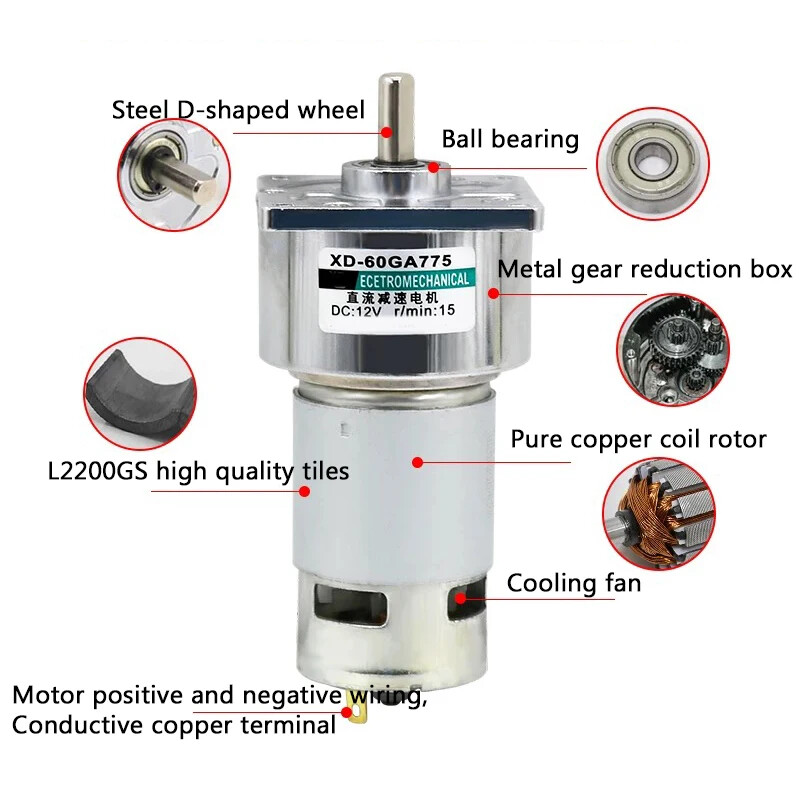 XD-60GA775 Geared Motor 12V Small Motor 35W Large Torque Speed Control ...