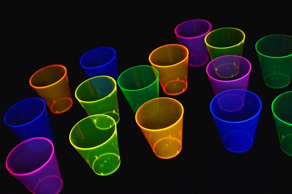 DirectGlow 2oz 50 Count Neon Assorted Blacklight Plastic Shot Glasses ...