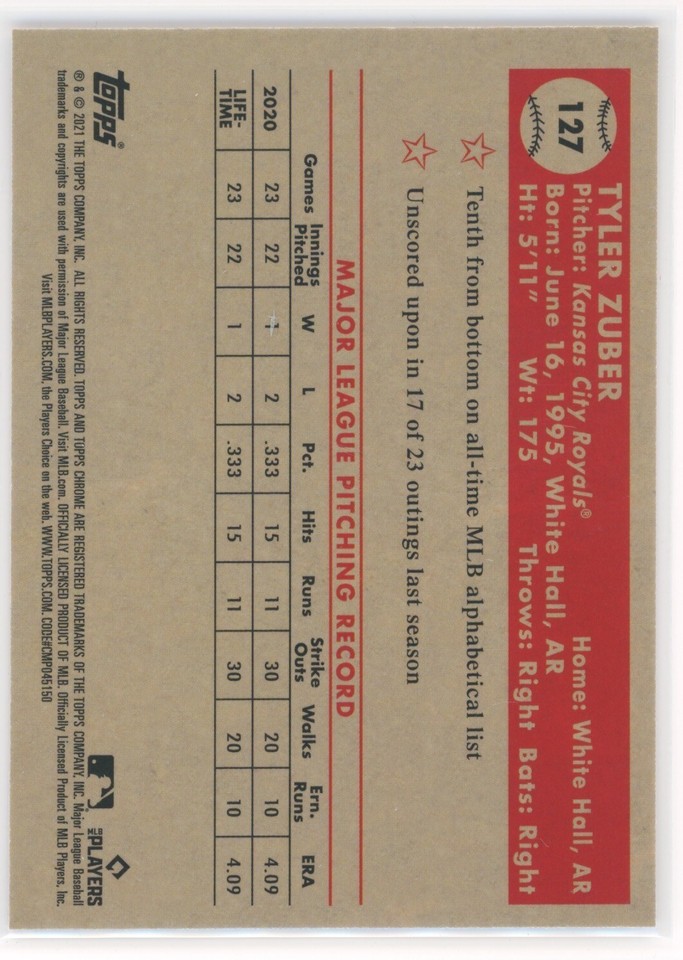 TYLER ZUBER 2021 TOPPS CHROME PLATINUM ANNIVERSARY ROOKIE #127 RC | eBay