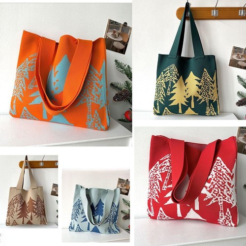 Large Capacity Christmas Tree Knitted Handbag Polyester Christmas ...
