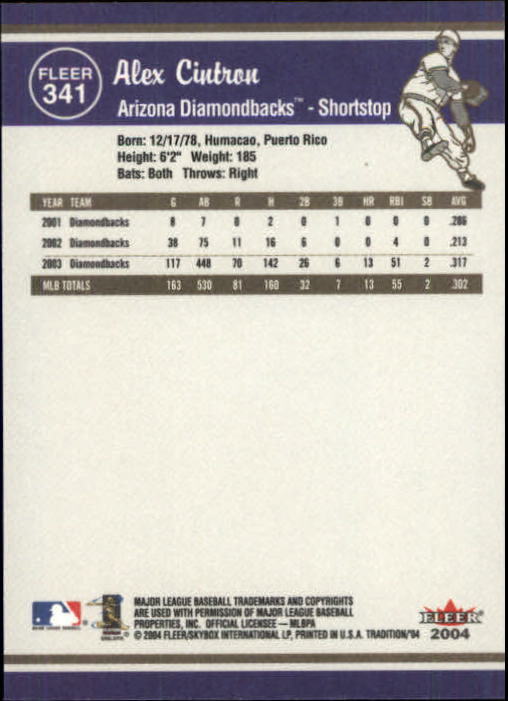2004 Fleer Tradition Arizona Diamondbacks Baseball Card #341 Alex ...