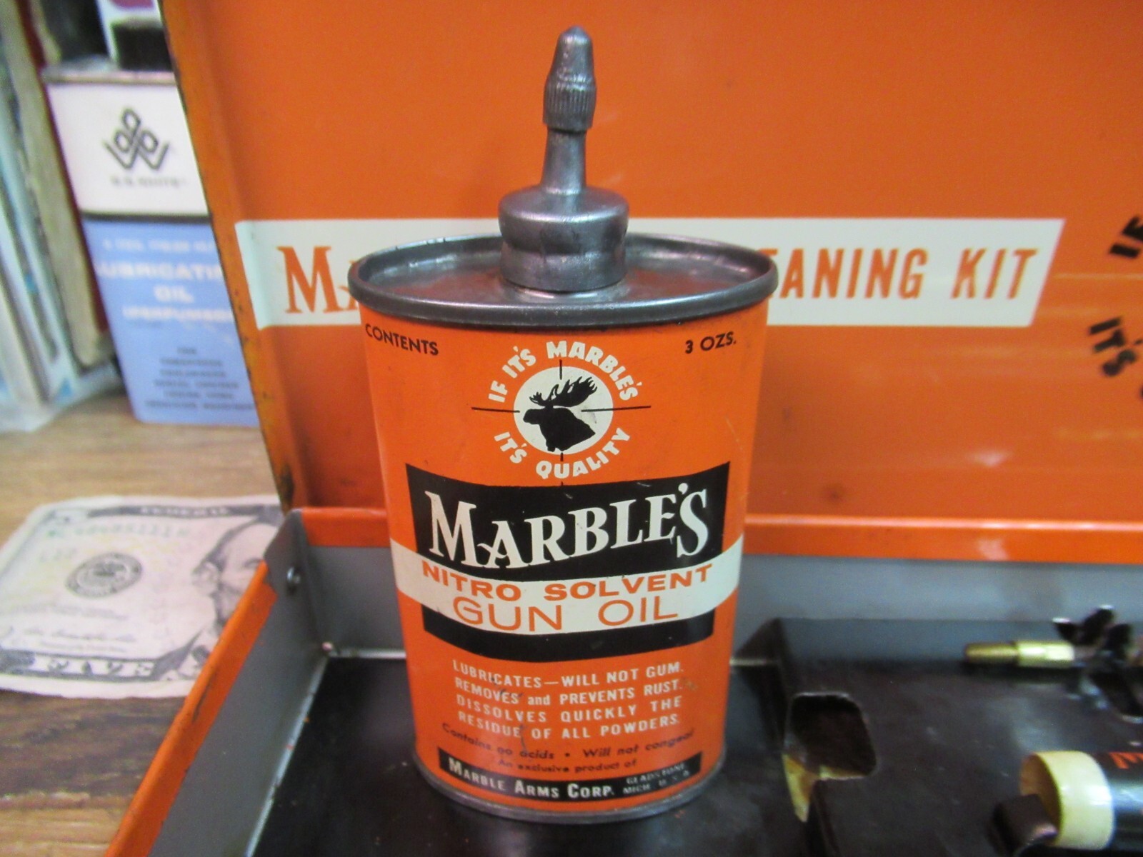 Vintage Marbles Gun Cleaning Kit NITRO SOLVENT LEAD TOP Oil Tin Pad Box ...