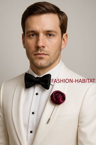 Wine Red Burgundy Maroon Rose Lapel Mens Flower Prom Wedding Groom Tie ...