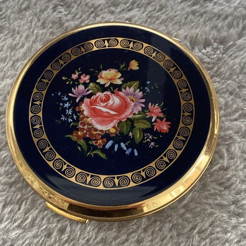 Stratton England Pink Black Gold Rose Vintage Ladies Powder Compact ...