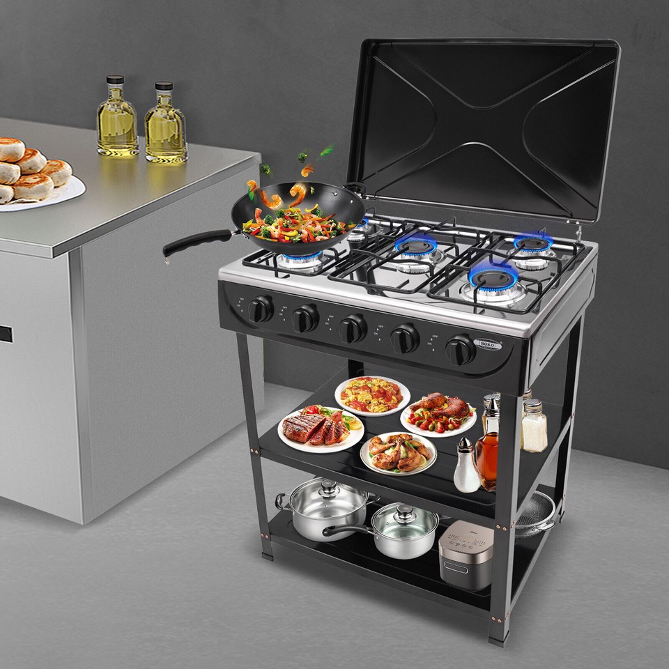 5-Burner Natural Gas Stove for Outdoor Cooking with Storage Racks | eBay