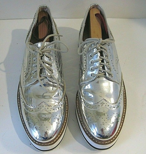Shellys London Emma Silver White Bottom Low Platform Wingtip Oxford ...