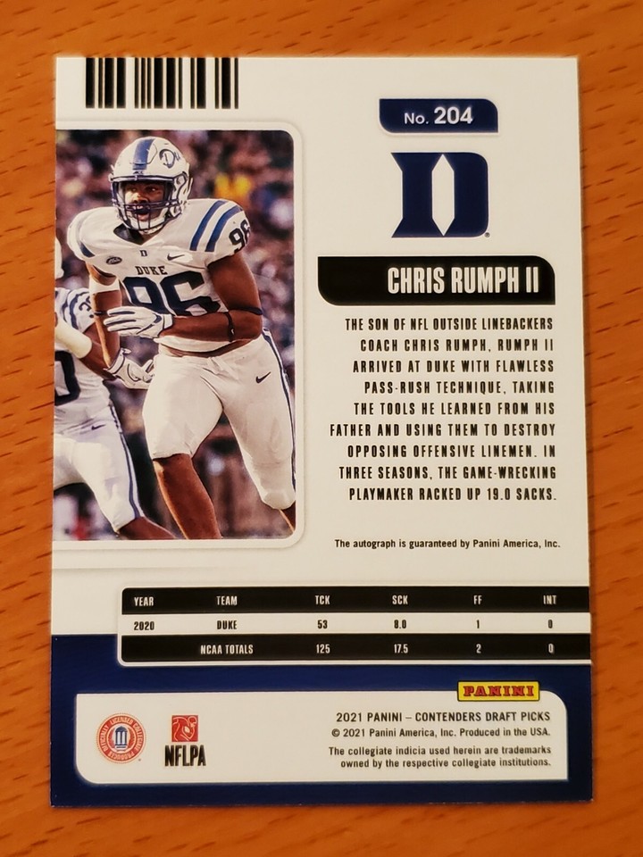 2021 Contenders Draft Red Foil #204 Chris Rumph II Duke Rookie Auto | eBay