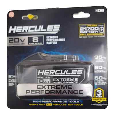 New HERCULES 20V 8.0 Ah Extreme Performance HC08 Lithium-Ion Battery ...