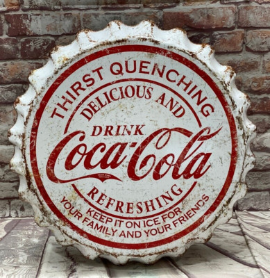 Large Weathered Coca-Cola Bottle Cap Aluminum Metal Sign for Man Cave ...