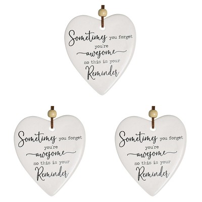 3x Ceramic Hanging 9cm Heart Reminder Awesome w/ Hanger Ornament Home ...