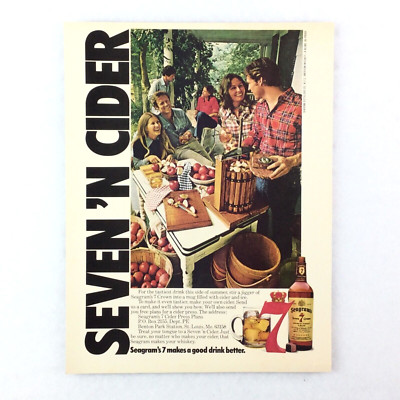 SEVEN 'N CIDER Seagram'S 7 Crown VTG 70s PRINT AD Apple Press Whiskey ...