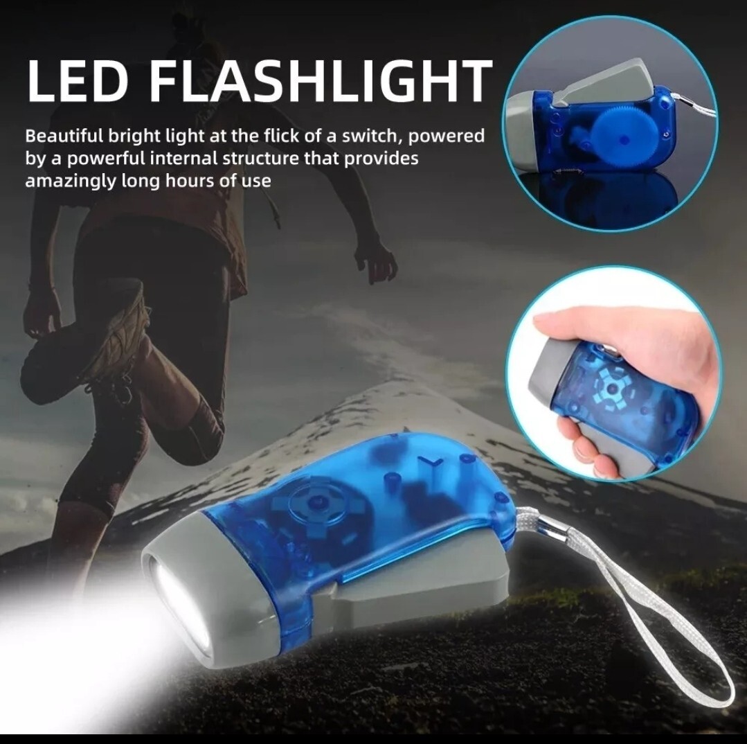 🔥Wind Up Flashlight Hand Press Crank Power LED Torch For Fishing ...