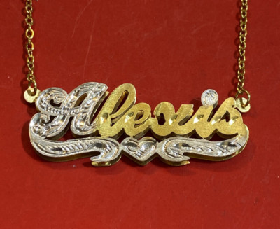 PERSONALIZED 14K GP 3D DOUBLE PLATED SCRIPT NAME PLATE NECKLACE ANY ...