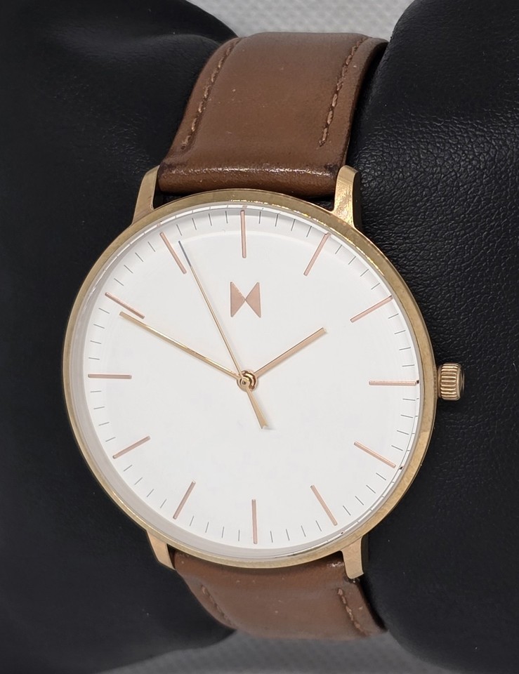 Men's MVMT Legacy Slim Minimalist Rose Gold Tone Brown Leather Strap ...