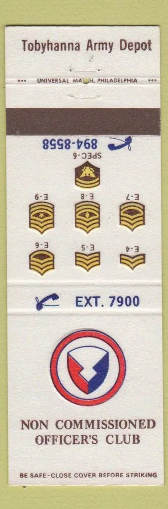 Matchbook Cover - Non Commissioned Officer's Club Tobyhanna Army Depot ...