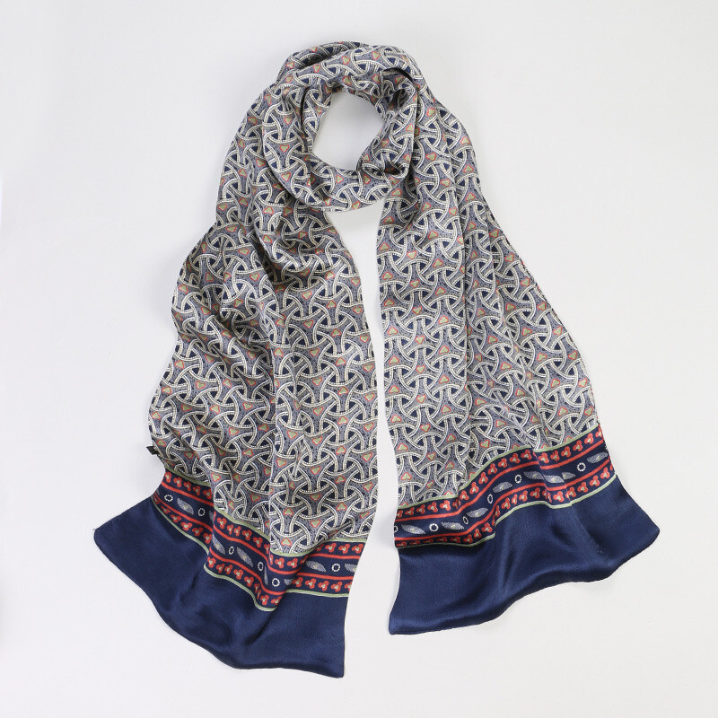 Men's 100 Silk Long Scarf Double Layer Neckerchief Black Blue | eBay