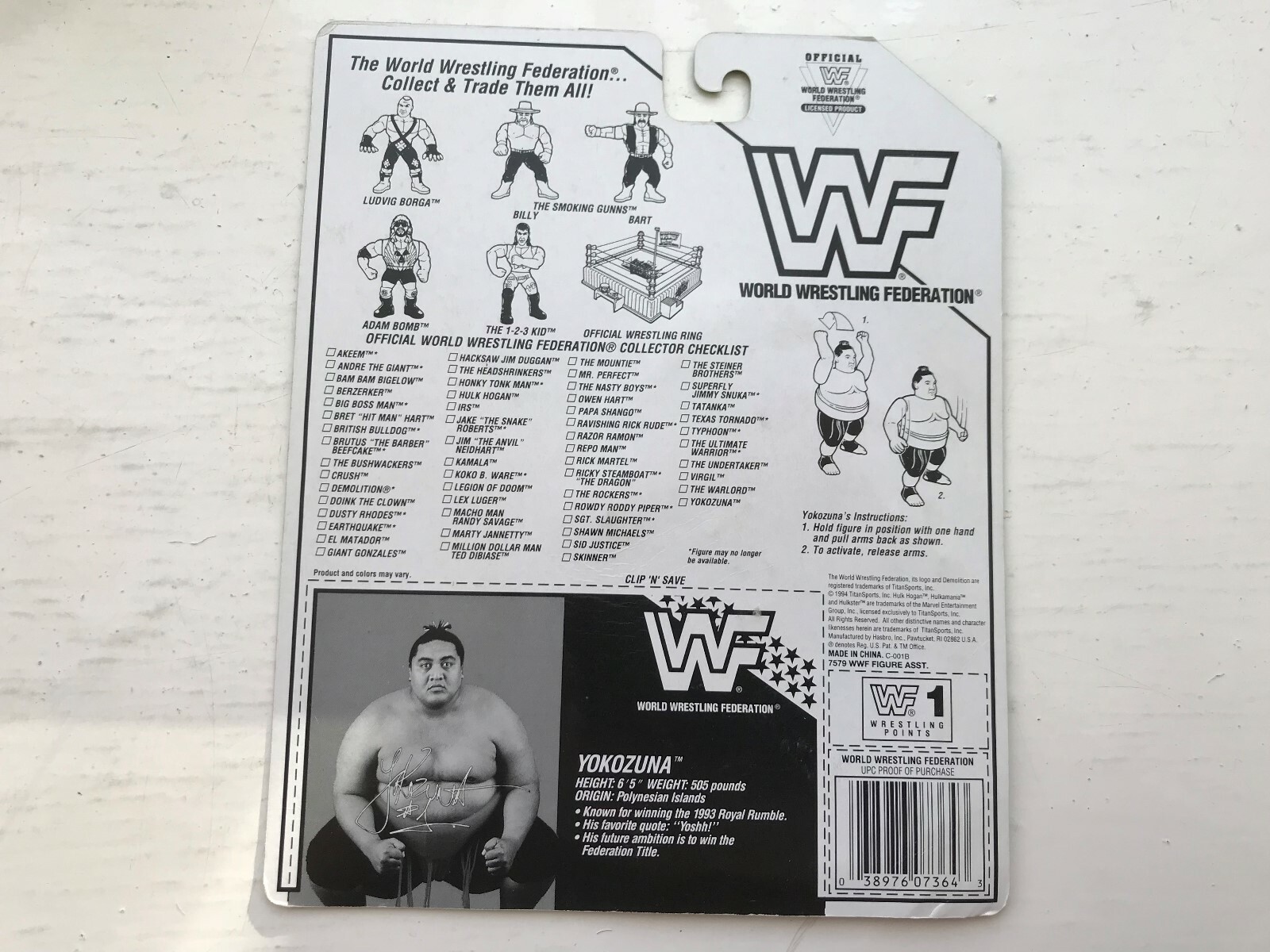 WWE YOKOZUNA HASBRO WRESTLING FIGURE BACKING CARD WWF SERIES 11 GREEN ...