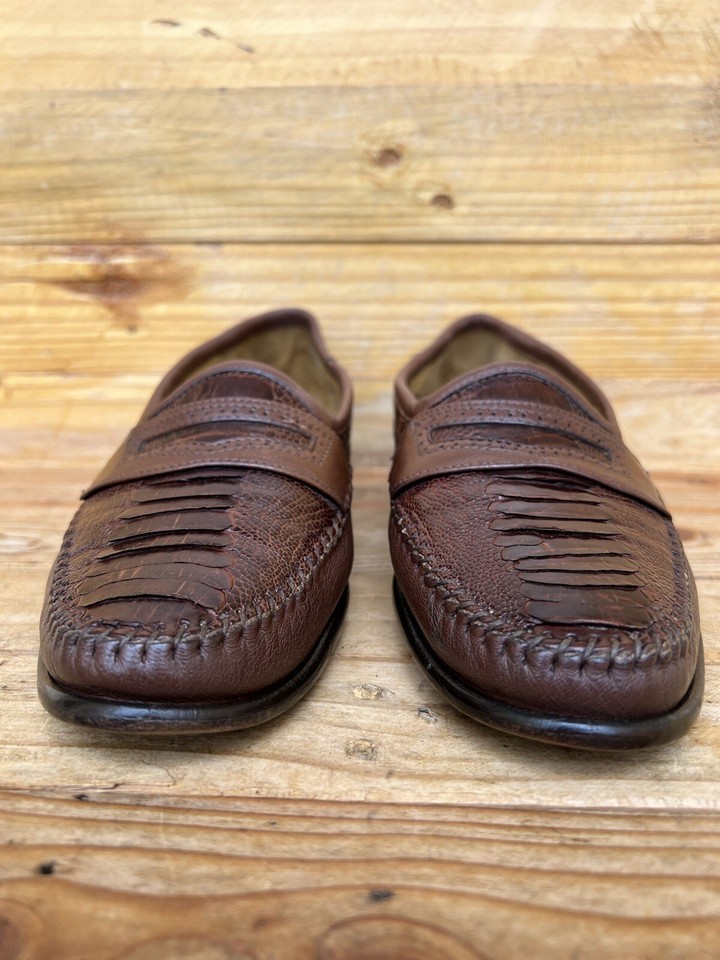 Mens Zelli Exotic Genuine Ostrich Brown Leather Milano Penny Loafer ...
