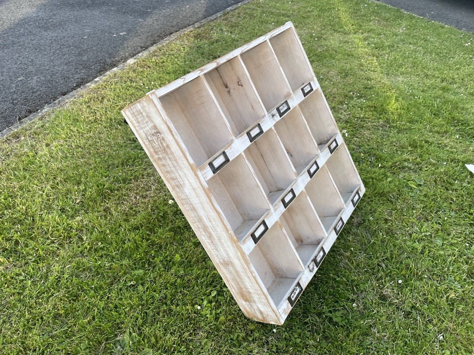 Rustic Wooden Pigeon Hole Storage Unit Cubby Shelf with Label Holders ...