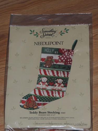 1985 CANDAMAR TEDDY BEARS NEEDLEPOINT STOCKING KIT SOMETHING SPECIAL ...