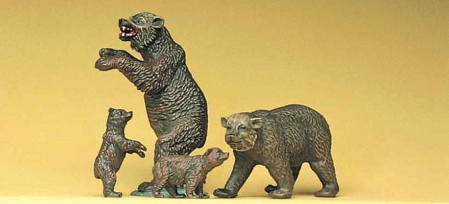 HO scale Preiser Four BROWN BEARS / BEAR FIGURES 20386 for ZOO / CIRCUS ...