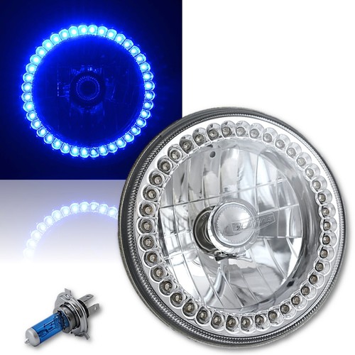 7" Blue LED Angel Eye Ring Motorcycle Halo Headlight Blinker Turn ...