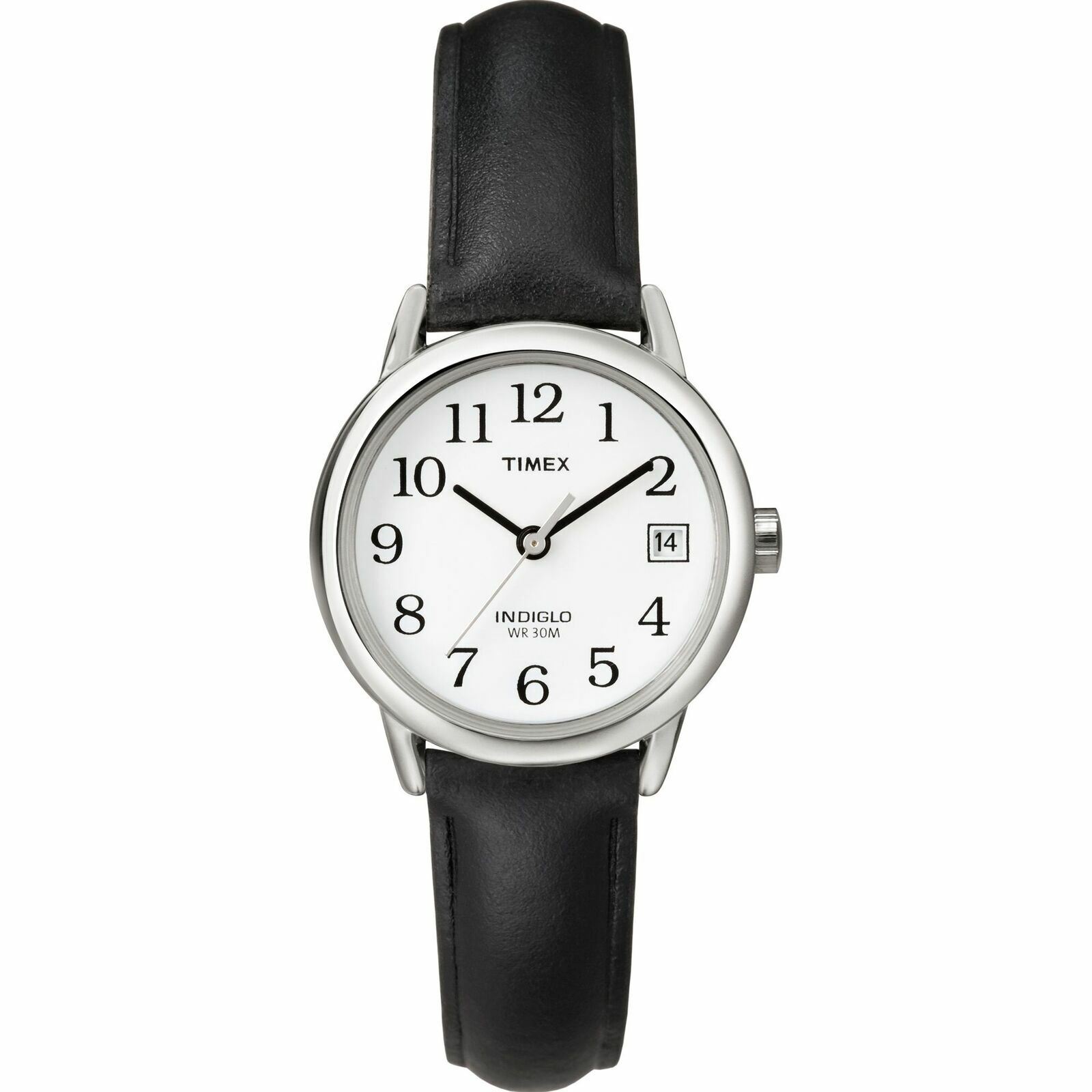 Timex T2H331 Womens Easy Reader White Dial Leather Strap Watch-Black ...