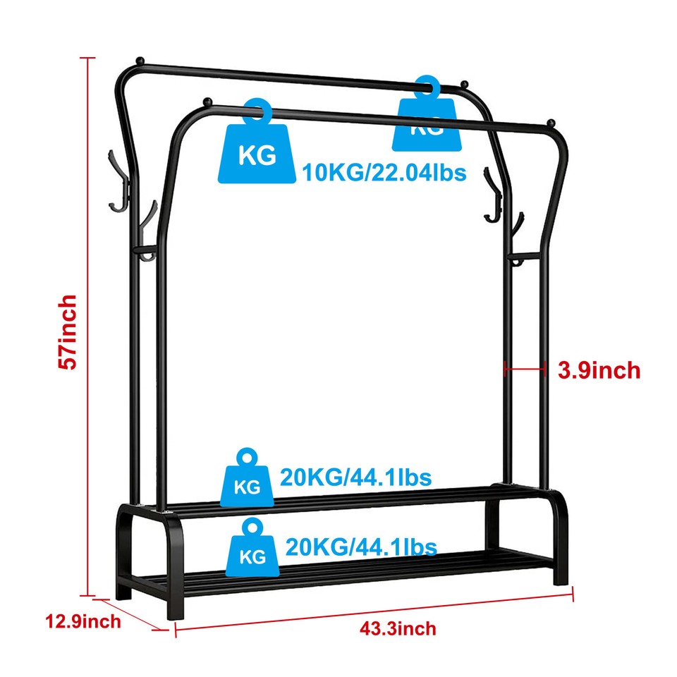 2 Layer Clothes Rack Heavy Duty Clothing Garment Rack Double Hanging ...