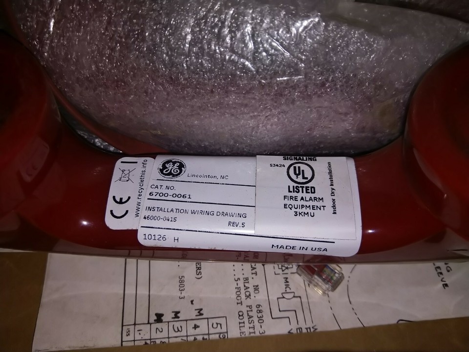 EDWARDS / GE SECURITY 6700-0061 FIRE ALARM PHONE RED PORTABLE HANDSET ...