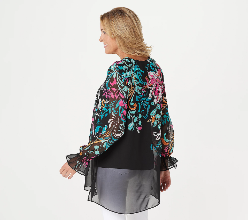 GRAVER Susan Graver Fully Lined Foil Printed Chiffon Tunic Top Sz XXS ...