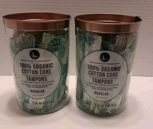 Lot Of 2 L. Organic Cotton Core Tampons Regular 30 CT/60 Total 1 Open ...