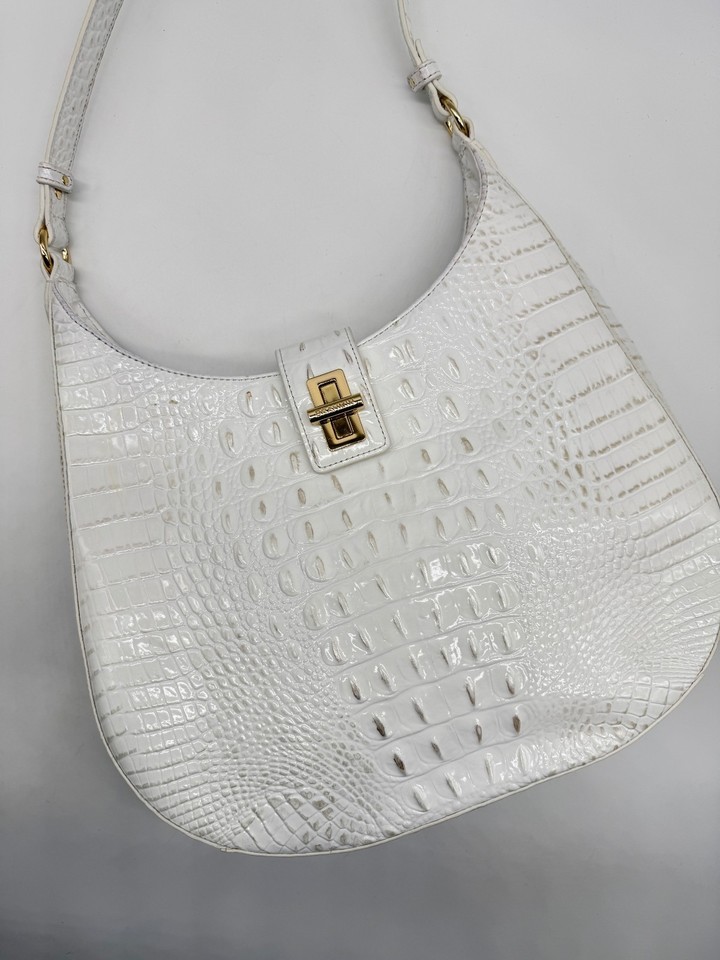 BRAHMIN Fallon Melbourne croc embossed leather shoulder bag -Sea Salt ...