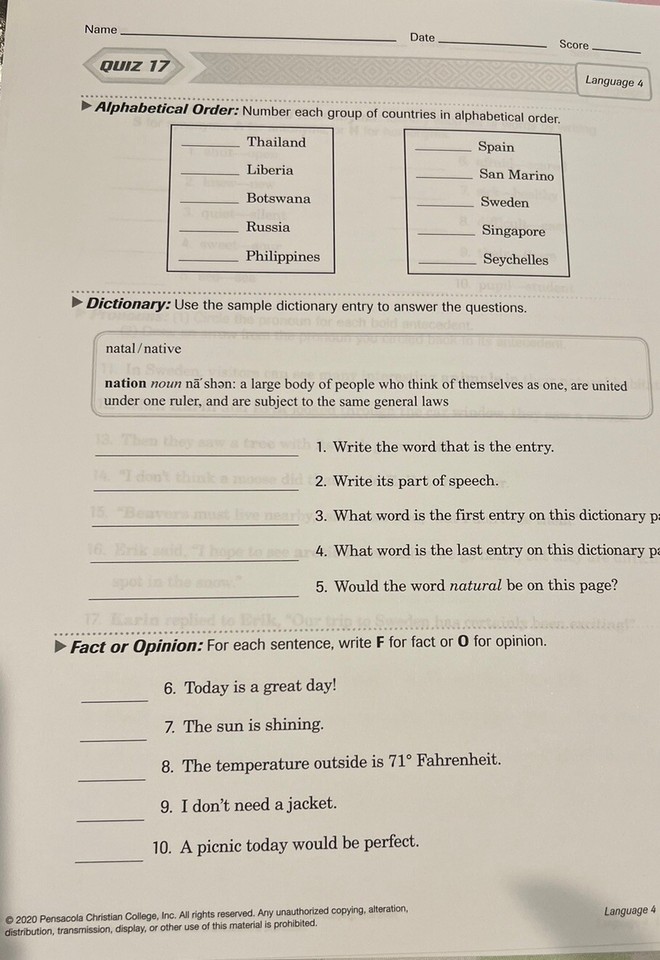 Abeka God’s Gift Of Language 4 Test /Quiz. Unbound, Never Used | eBay