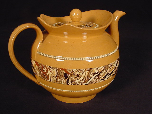 VERY RARE c1800 AGATE DECORATED TEAPOT with LID MOCHA MOCHAWARE YELLOW ...