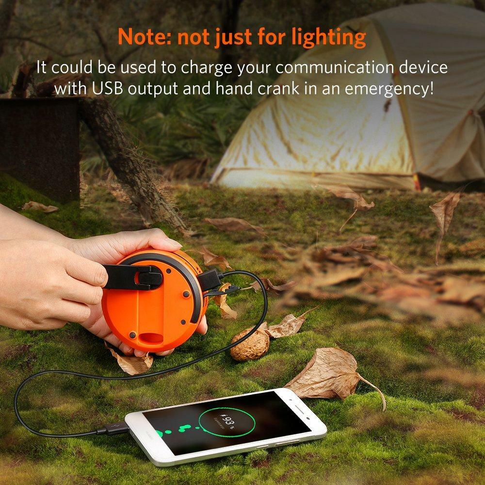 Thorfire LED Camping Lantern Lights Hand Crank USB Rechargeable Orange ...