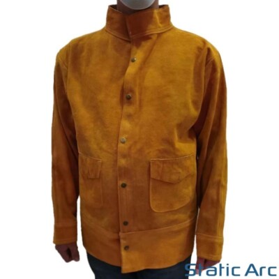 LEATHER WELDING JACKET COW SPLIT HEAT RESISTANT SPATTER WELDERS COAT ...