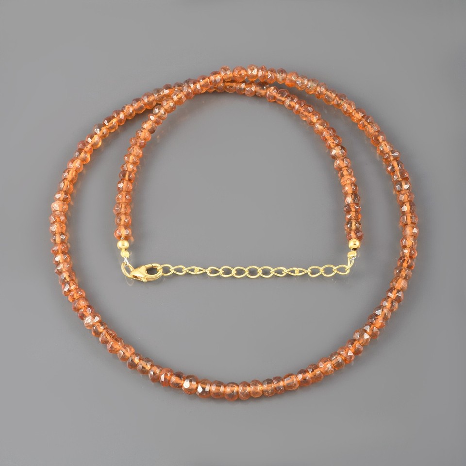 Natural Hessonite Garnet 4mm Rondelle Beads Chain 925 Silver Handmade ...