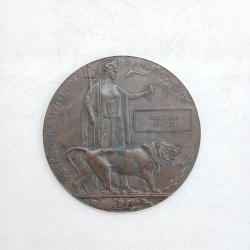 WW1 Dead Man's Penny Antique Bronze Memorial Plaque Of Frederick Holden ...