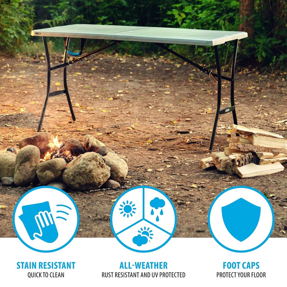 Lifetime 5ft Rectangle Fold-in-Half Table Indoor Outdoor Gray 80861 | eBay