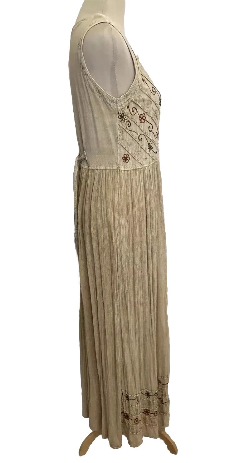 Vintage 80s 90s Rayon Gauze Boho Hippie Embroidered Dress Maxi MPH ...